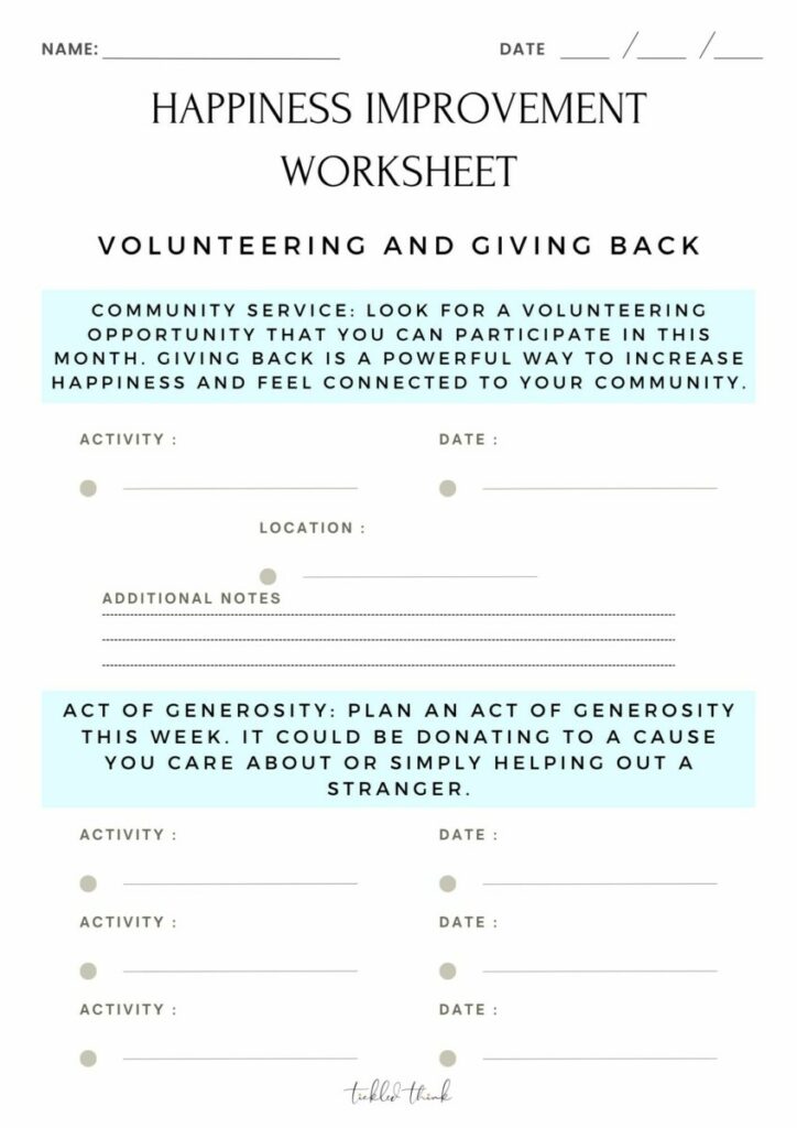 Happiness Improvement Worksheet - Tickled Think