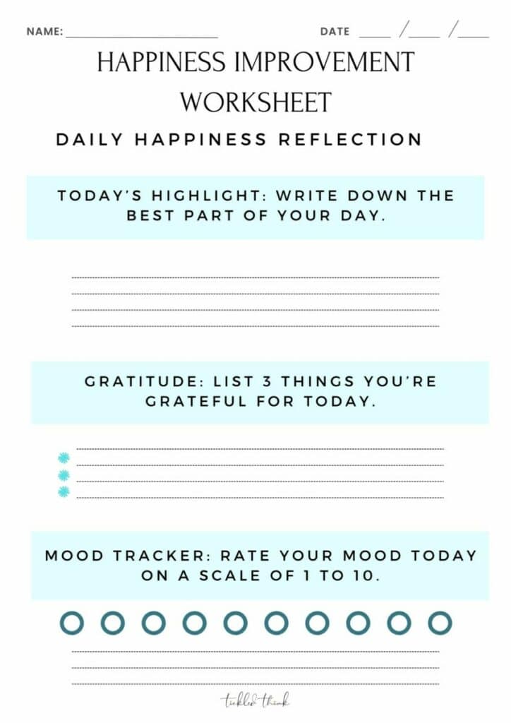 Happiness Improvement Worksheet - Tickled Think
