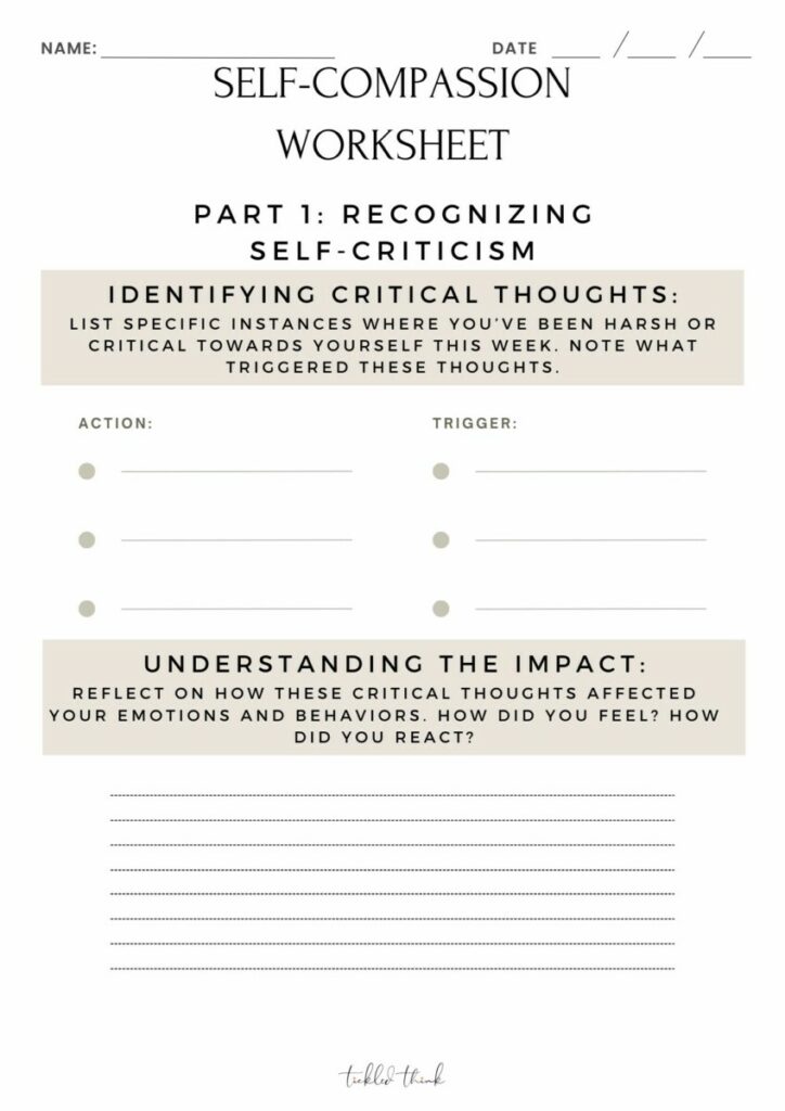 Self-Compassion Worksheet - Tickled Think