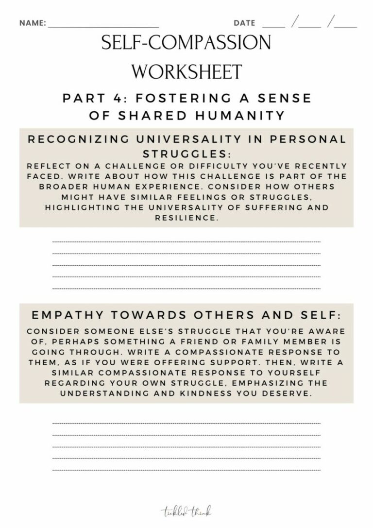 Self-Compassion Worksheet - Tickled Think