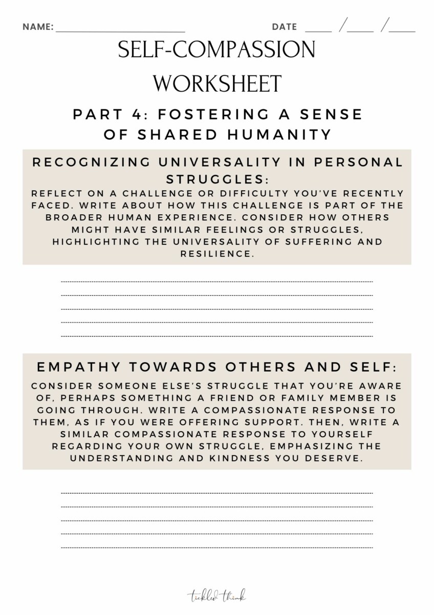Self Compassion Worksheet Tickled Think
